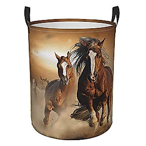 FeHuew Two Running Chestnut Horses Collapsible Laundry Basket with Handle Waterproof Fabric Hamper Laundry Storage Baskets Organizer Large Bins for Dirty Clothes,toys,Bathroom