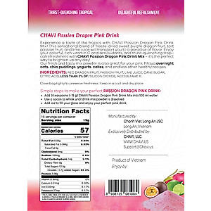 Passion Dragon Pink Drink Mix - Natural Pitaya Dragon Fruit Powder & Passion Fruit Refresher - CHAVI - 8 OZ - Natural Superfood - Rich in Antioxidants and Vitamin C