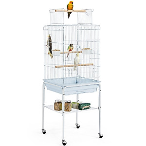 Yaheetech Play Open Top Parrot Bird Cages for Sun Parakeet Cockatiel Green Cheek Conure Lovebird w/Detachable Rolling Stand, White