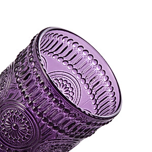 GLASS SMILE 4 Pack Romantic Water Glasses-10.5 OZ Purple Vintage Drinking Glasses Tumblers for Whisky, Beer, Juice, Beverages, Cocktail