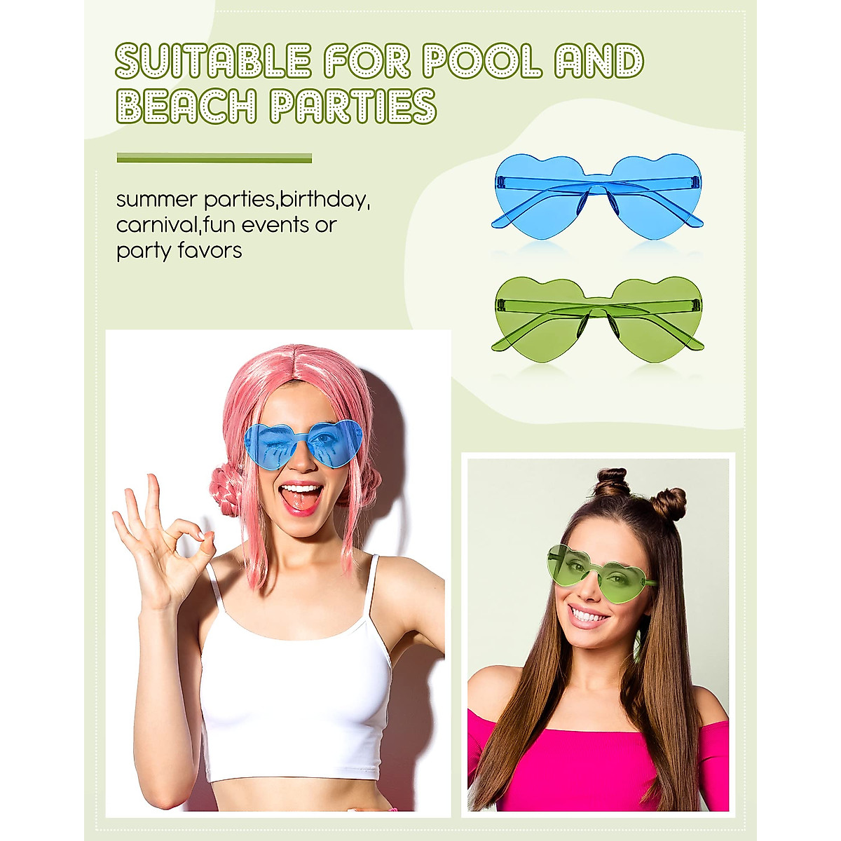 Frienda 20 Pairs Heart Shaped Sunglasses Rimless Candy Color Glasses for Women Men Party Favor(Elegant Colors)