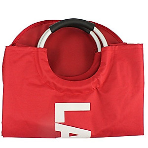 Mziart Thicken Laundry Bag Hamper Tote with Alloy Handles, Heavy Duty and Durable Canvas Clothes Storage Bag Washing Bag, Collapsible and Self Standing as Laundry Basket (Red)