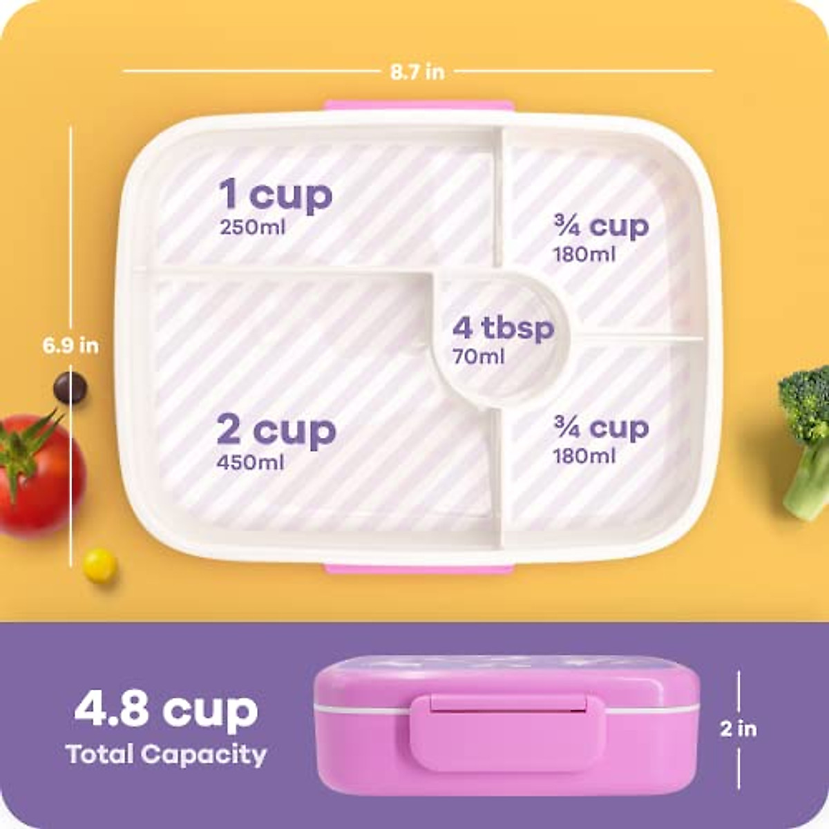 RUVALINO Bento Lunch Box for Kids, 5-Compartment Bento-Style Kids Lunch Box with Utensils, Leak-Proof, Dishwasher Safe, Pre-School Kid Daycare Lunches Snack Container for Ages 5 and up, Unicorn
