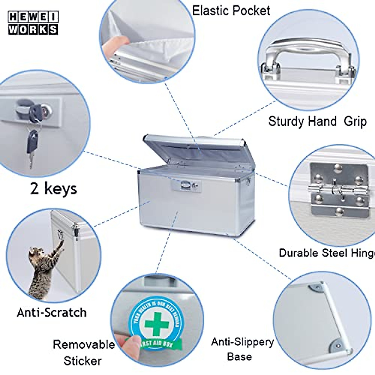 Hewei Durable Empty Medicine Box Storage Box Lock Box for Storage Collection Portable Lockable with Removable Sticker Tray Shoulder Strap (X-Large )