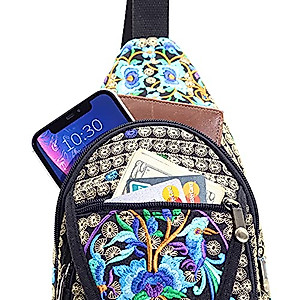 SILKAREA Embroidered Boho Small Sling Bag for Women Travel Chest Bag Crossbody Backpack Purse Shoulder Bag (Blue)