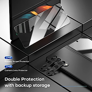 TOCOL [2+2 Pack for Samsung Galaxy Z Fold 4 Privacy Screen Protector, 2 Pack Front Private Tempered Glass Screen Protector + 2 Pack Camera Lens Protector, Anti-Scratch, [Anti-Spy], Black