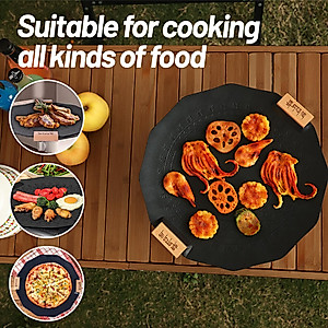Non-stick Aluminum Korean Grill Pan 13.78 Inch Black Camp Fire BBQ Natural Material Griddle Pan with Wood Handle for both home and outdoor fire camping stoves (Black)