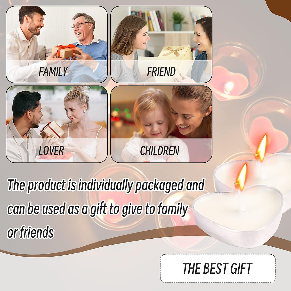 Heart Shaped Tealight Candles 50 Packs,25 * 2 Layers Romantic Love Unscented mokeless for Dinner Home Wedding (White)