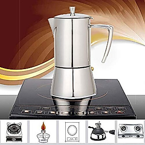 VBNCUUIOPO 300ML 6-cup Stainless Steel Stovetop Moka Espresso Maker Percolator Moka Pot Wide Bottom Home Hand Coffee Tea Pot Kettle for Gas Electric and Ceramic Stovetops Tea making