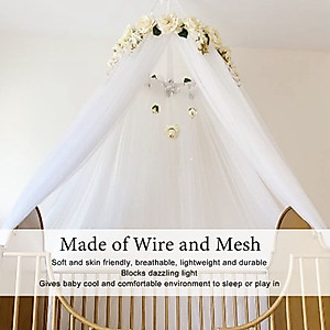 FECAMOS Princess Bed Net, Breathable Lightweight White Baby Bed Canopy with Rose Crown for Bedroom