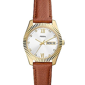 Fossil Women's Scarlette Mini Quartz Stainless Steel and Eco Leather Three-Hand Watch, Color: Gold, Brown (Model: ES5184)
