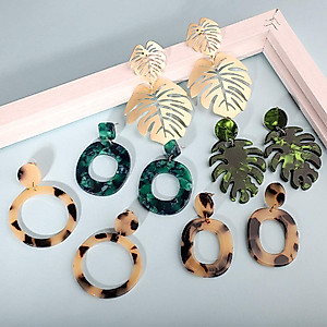 FIFATA 18 Pairs Statement Earrings for Women Straw Rattan Earrings Acrylic Resin Hoop Drop Dangle Earrings Set Hypoallergenic for Sensitive Ears