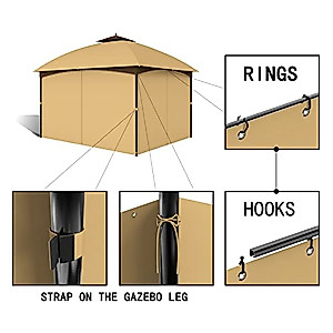 PROTUNE OUTDOORS 10-ft x 12-ft Gazebo Curtains,Privacy Sidewall Set 4-Panel Universal Replacement Shade Curtains Set,Protecting Side Walls (Only Curtain)-Khaki