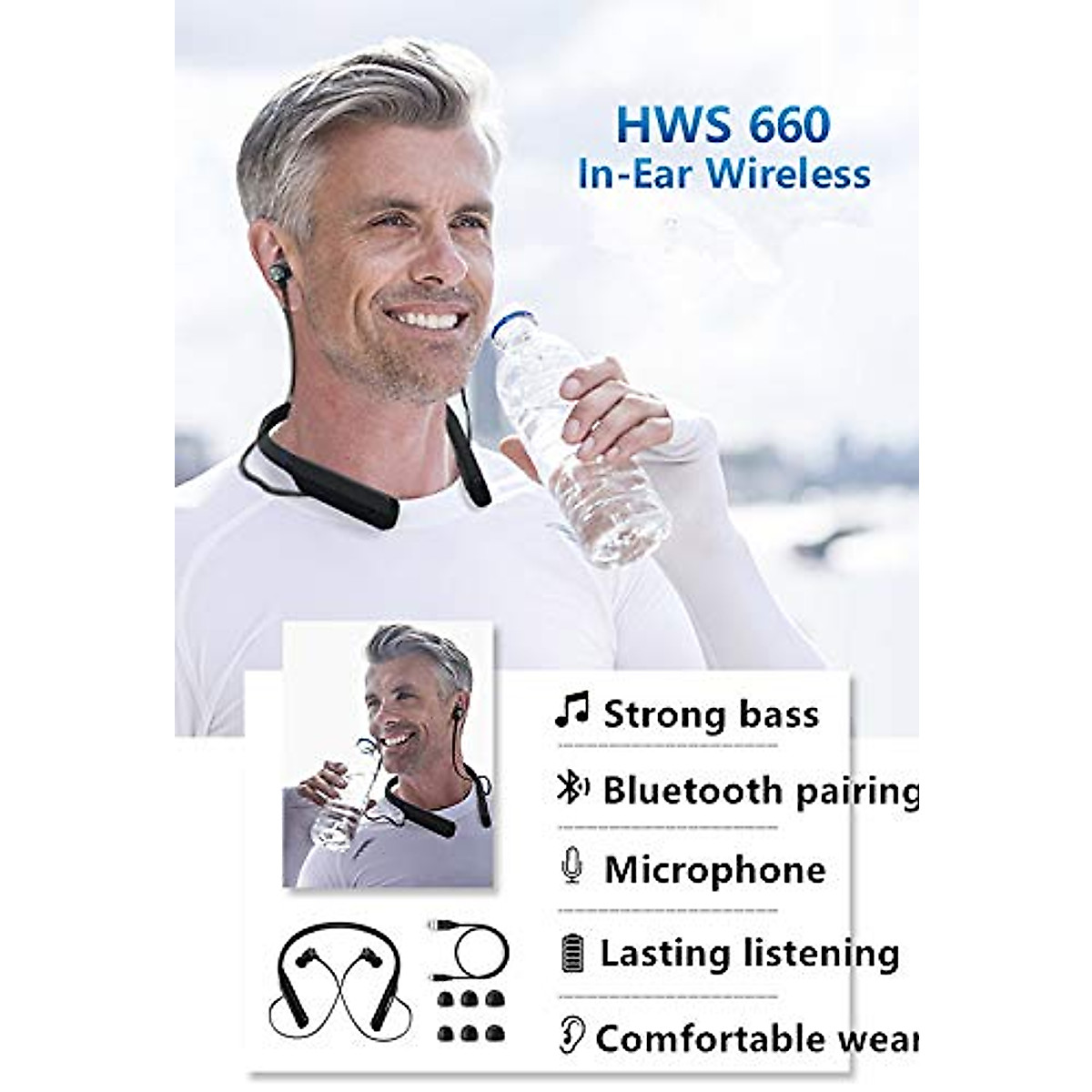 QT S Bluetooth Neckband Headphones HD Stereo V5.0 Wireless Neckband Headset Noise Cancelling Sweat/Waterproof Sports Earphones for Gym Workout Travel Business Earbuds Playtime 15 Hours