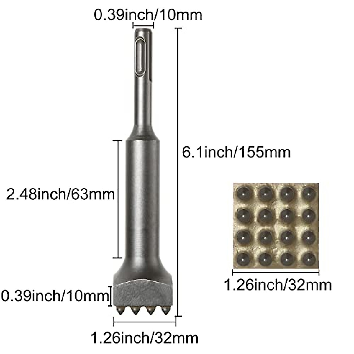 6 Inch x 1 1/4 Inch SDS Plus Bushing Tool Concrete SDS Max Bushing Bit Square Head Concrete Roughness Coating Remove Bushing Bit for Rotary Hammer, Stone, Brick Wall (SDS Plus 16 Pins)