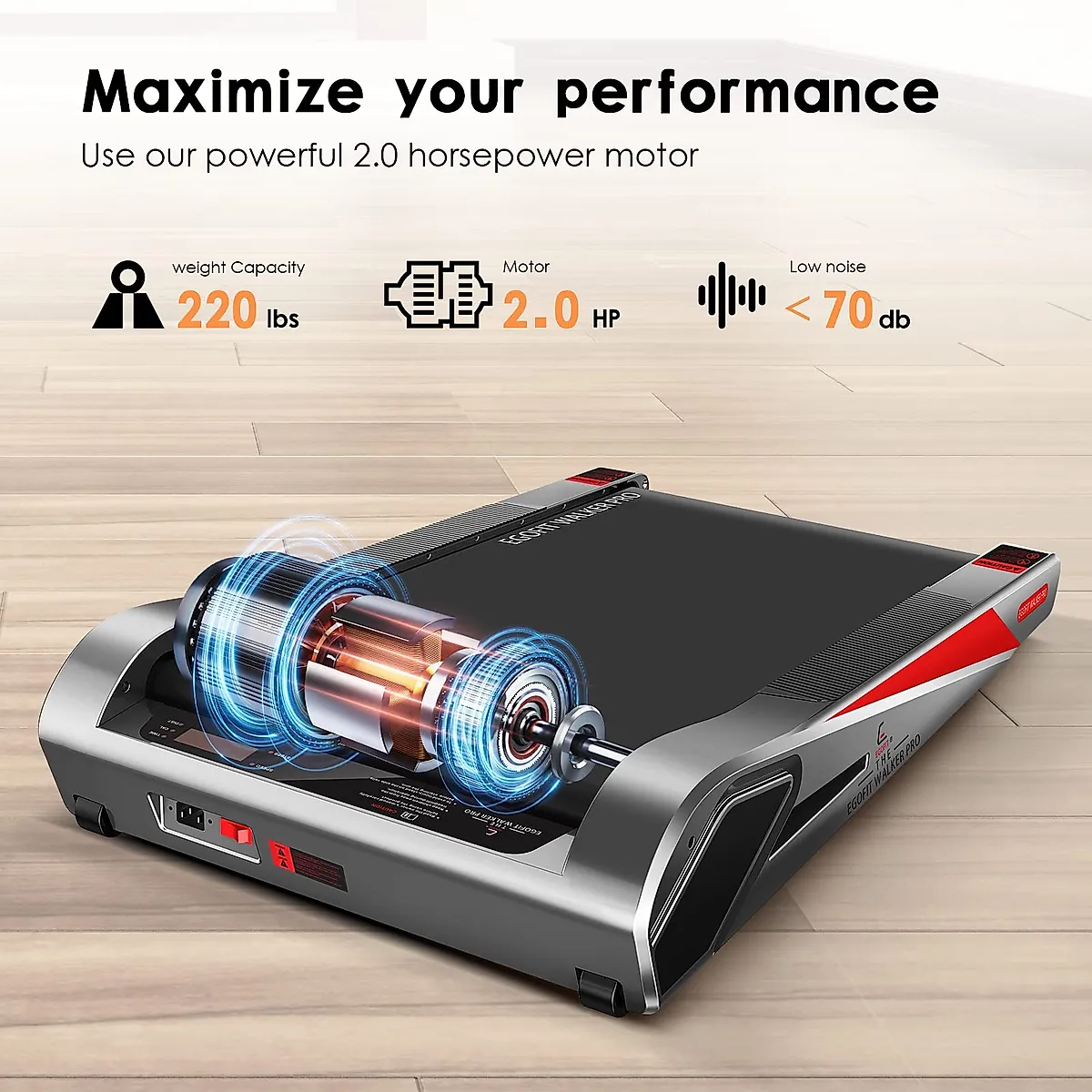Egofit Walker Pro Small Under Desk Electric Treadmill Walking Machine, Installation-Free with LED Display, Remote Control and APP Control, Compact Fit Standing Desk Exerciser for Home Office Use