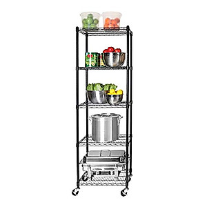 Seville Classics UltraDurable Heavy Duty NSF Solid Steel Wire Rack Storage Unit Organizer for Garage, Warehouse, Office, Restaurant, Classroom, Kitchen, 5-Tier Shelving, 24" W x 18" D, Black, 10 Count