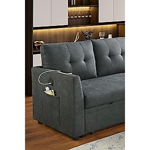 Eafurn L-Shape Reversible Sectional Sofa Bed Convertible Sleeper Corner Couch w/USB Ports and Storage Chaise, 4 in 1 Pull-Out Sofabed for Living Room, Apartment, Office
