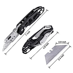 Box Cutter Knife Tingtio Box Cutter Box Knife Heavy Duty Folding Box Cutter Knife with 13 pcs Replacement Blades Belt Clip Black