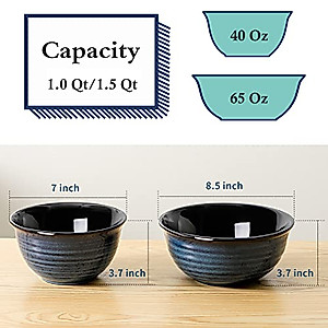 Hasense Large Ceramic Mixing Bowls Set, 40+65 Oz 2PCS and Porcelain Salt and Pepper Shakers, 2PCS,Navy Blue