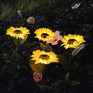 Abkshine New Upgraded 4 Pack Sunflower Solar Lights Outdoor Garden Decorative, Artificial Solar Powered Sunflowers Flowers Lights for Garden Yard Patio Thanksgiving Cemetery Decorations