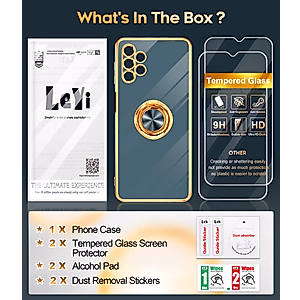 LeYi for Samsung Galaxy A32 5G Case with Tempered Glass Screen Protector [2 Pack] 360° Rotatable Ring Holder Magnetic Kickstand, Plating Rose Gold Edge Protective Case, Grey