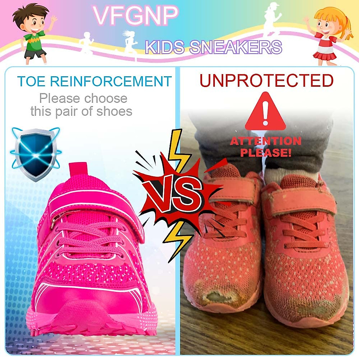VFGNP Girls Sneakers, Kids Tennis Running Shoes, Lightweight Breathable Sport Athletic Shoe Rose 1