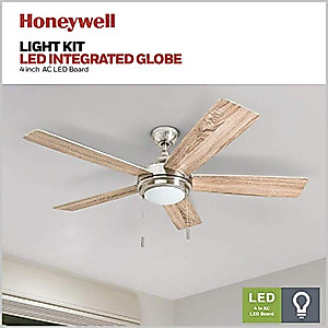 Honeywell Ceiling Fans Ventnor 52-in Indoor Fan - LED Ceiling Fan with Light and Pull Chain - Farmhouse Style Room Fan with Dual Finish Blades - Model 50204 (Brushed Nickel)