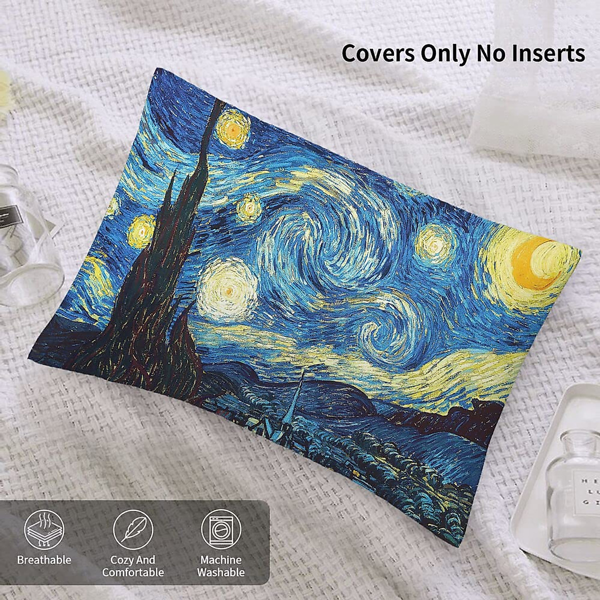 Yekiua Starry Night Pillow Cases Van Gogh Oil Panting Art Classic Creative Star Cloud Universe Pillow Sham Throw Pillow Covers One Side Printing 20X36 Inches King Size