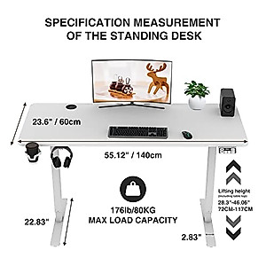 LCVXYERQ 55x24inch Adjustable Desk Electric Standing Desk Sit Stand up Desk Height Adjustable Home Office Workstation Memory Preset with Splice Table Plate White