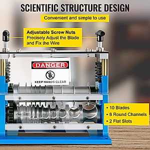 VEVOR Electric Wire Stripping Machine, 370W 0.06" - 1.5" Automatic Motorized Cable Stripper w/ 75 Feet/Minute Speed, 11 Channels 10 Blades Strip Machinery, Scrap Handling Tool for Recycling Copper