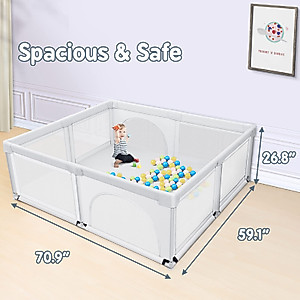 Baby Playpen, ALVOD 71x59'' Playpen for Toddler, Playpen for Babies with Gate, Baby Playard with Anti-Slip Sucker and Tear-Resistant Mesh, Indoor Outdoor Kids Activity Center, Sturdy Safety Baby Fence