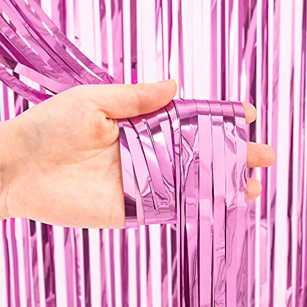 Foil Fringe Curtain Christmas Party Decorations - Pink Metallic Tinsel Photo Booth Backdrop Party Steamers Curtains for Birthdays Valentines Engagement Bachelorette Celebration
