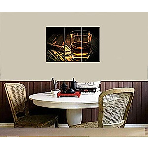 Cigar and Wine Wall Art for Bar, PIY Whiskey Picture Canvas Painting Prints Artwork (Waterproof Home Decor, Bracket Mounted Ready to Hang, 24x36 Large)