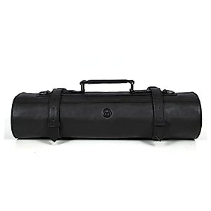Aaron Leather Goods Leather Knife Roll Storage Bag | Elastic and Expandable 10 Pockets | 6 Leather Pocket | Travel-Friendly Chef Knife Case Roll (Raven, Leather)