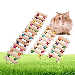 Pet Colorful Ladder Bridge Steps Climbing Wooden Swing for Mouse Rat Hamster Parrot Cage Play Toy(L（6 30cm）)