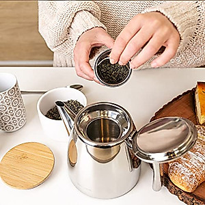 VeoHome Stainless Steel Tea Pot with Infuser - Keeps Heat Thanks to its Double Wall, Silver (1 Liter (34 oz))…