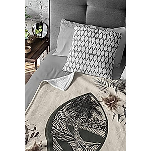 Guam Blanket - The Beige Hibiscus Blanket - Soft and Cozy Comfortable Blanket Sherpa Fleece Blanket Soft Warm Blanket for Bedroom Couch (60x50, 80x60 Inches) (Large (80x60 inches))