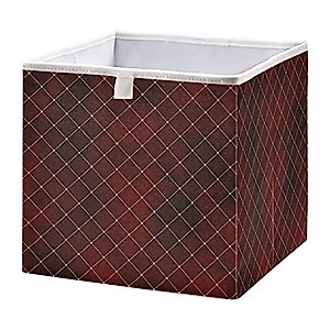 Fancy Burgundy Grid 11x11 Storage Cubes Fabric Storage Cubes Storage Bins with Handles Storage Boxes for Organizing Home, Office, Nursery, Shelf, Closet, Pack of 1