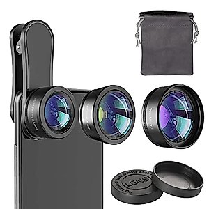 Phone Camera Lens 3-in-1 Kit :120° Supe Wide Angle +198° fisheye Lens+ 20x Macro Lens for iPhone Samsung Android & Most Smartphone，HD Phone Lens Kit