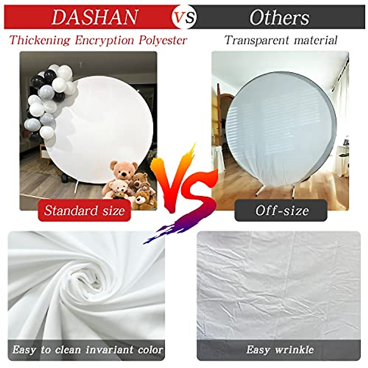 DASHAN White Round Backdrop Cover 7.2x7.2ft Polyester Pure White Birthday Party Photography Background Banquet Press Conference Performance Cake Table Decor for Adult Kids Portrait Photo Studio Props