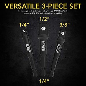LEXIVON [2-Pack] Impact Grade Socket Adapter Set, 3" Extension Bit With Holder | 3-Piece 1/4", 3/8", and 1/2" Drive, Adapt Your Power Drill To High Torque Impact Wrench (LX-101X2)