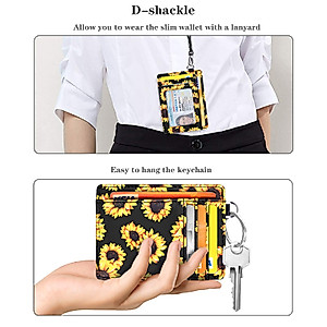 Coco Rossi Slim Front Pocket Wallet RFID Blocking Minimalist Credit Card Holder Wallet with D-Shackle for Women,Sunflower