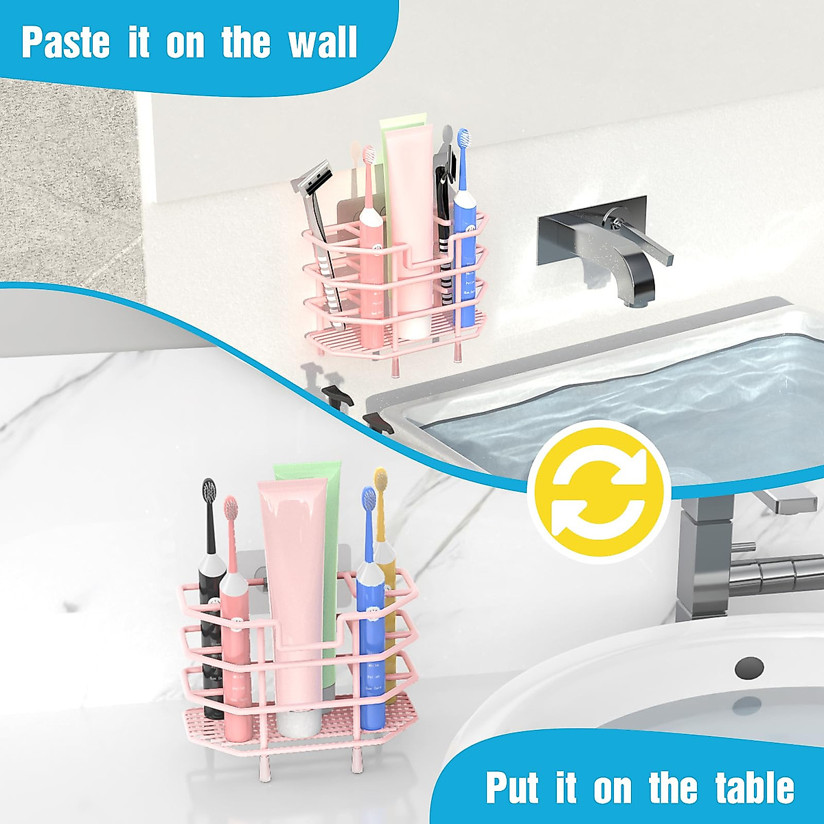 Cvtayn 5 Pack Shower Caddy, Strong Adhesive Shower Organizer No Drilling, Rustproof Shower Shelves Bathroom Shelves Large Capacity, Organizador De Baño Shower Racks for Bathroom Storage, Pink