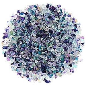 WYKOO Decorative Fluorite Tumbled Chips Stone, 1.1 Lb/500g Natural Crystal Pebbles Quartz Stones Irregular Shaped Aquarium Gravel for Fish Tank, Vase Fillers, Home Decoration (About 500 Gram)