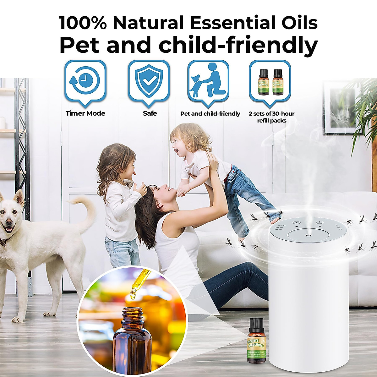 X-PEST Portable Mosquito Repeller Device Outdoor Insect Repellent Effective Mosquito Protection Indoor Natural Ingredients Rechargeable USB Essential Oil Waterless Diffuser 40ft Protection 2 Refills