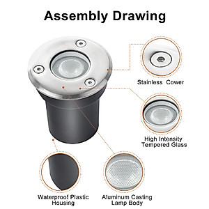 ATCD Low Voltage In-Ground Lights Outdoor Landscape LED Well Deck Step Lighting for Garden Pathway Driveway, 12V 24V 1W 100LM Crystal White, IP67 Waterproof, 1-Pack