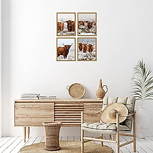 Highland Cow Wall Art Highland Cow Print - Set of 4 (8x10") Highland Cow Bathroom Wall Art Highland Cow Decor For Nursery, Highland Cow Wall Art Bathroom, Highland Cow Prints, Cow Wall Art - UNFRAMED