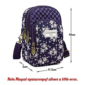 WITERY Canvas Multi-Pockets Cell Phone Purse- Cute Floral Small Crossbody Bag with Adjustable Shoulder Strap, Zipper Smartphone Wallet for Women Girls