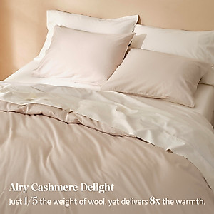 Double Stitch Cashmere Pima Cotton Duvet Cover Set, Mongolian Cashmere and Pima Cotton Blend Bedding Set, Luxury Warm King Size Duvet Cover with Button Closure, 1 Duvet Cover 2 Shams, Oat